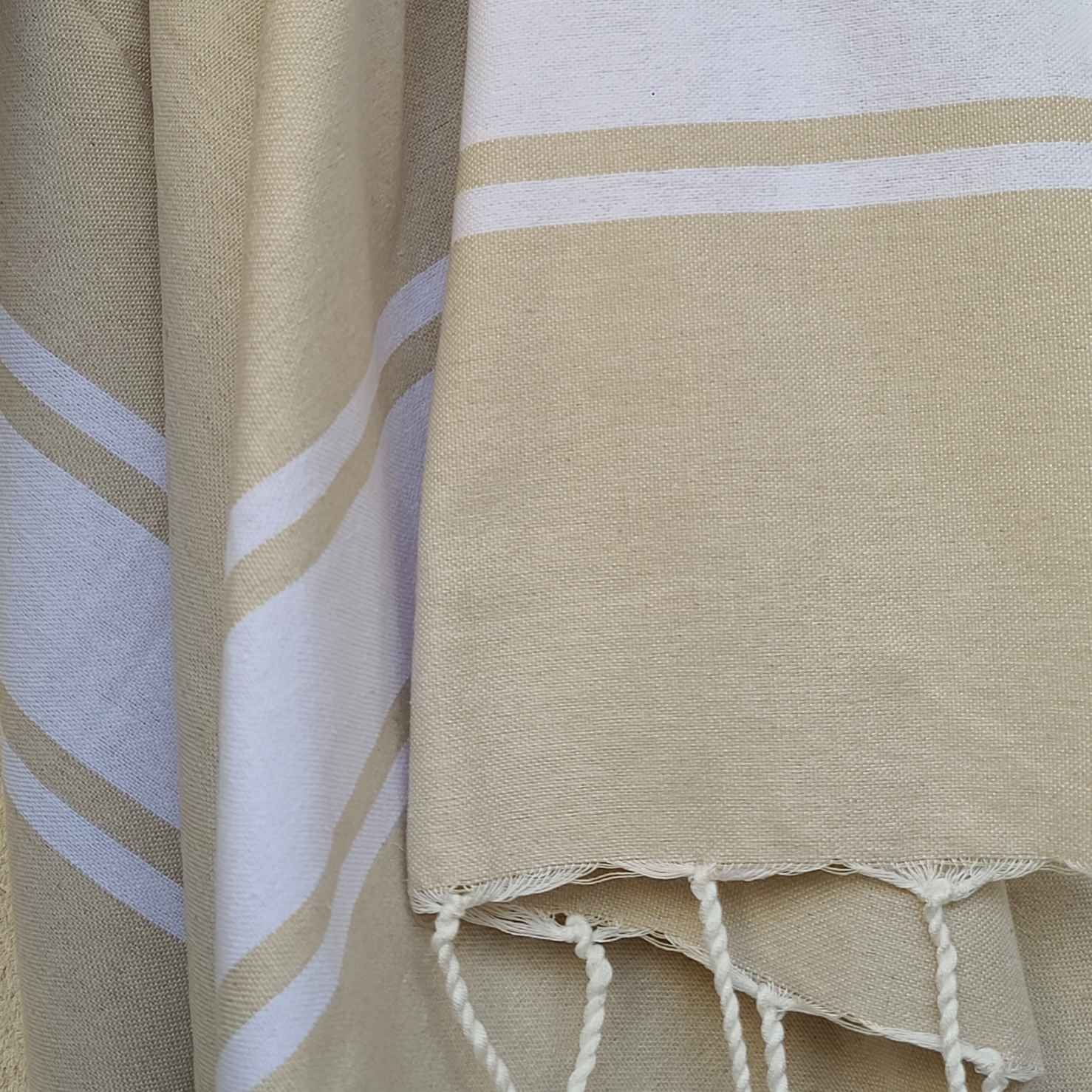 Serviette de plage beige - Fouta 100cm x 200cm - Sahara - Fouta 619